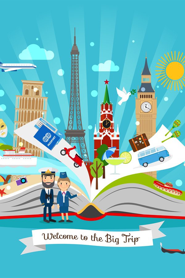 Travel book with trip elements