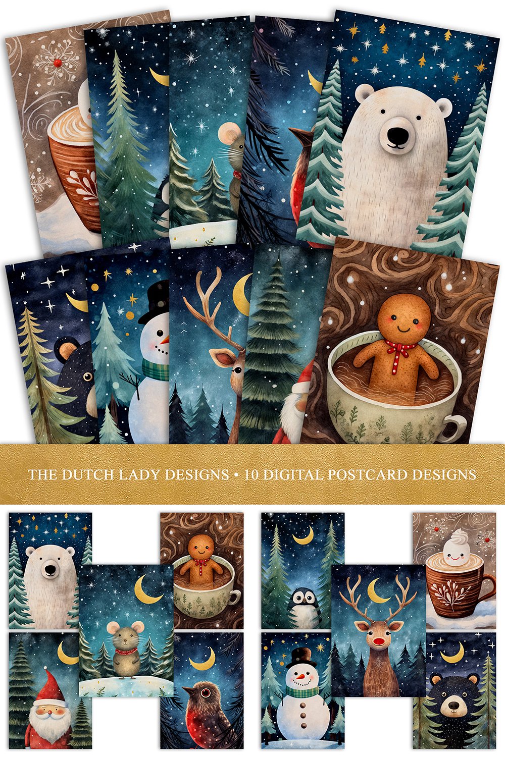 Funny Christmas Postcard and Poster Print Set