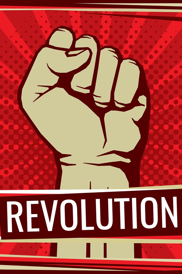 Revolution fight vector poster with worker hand fist raised