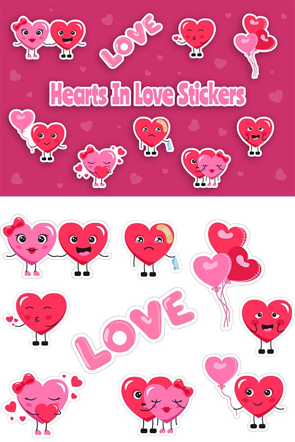 Happy Valentines day and hearts stickers bundle PNG