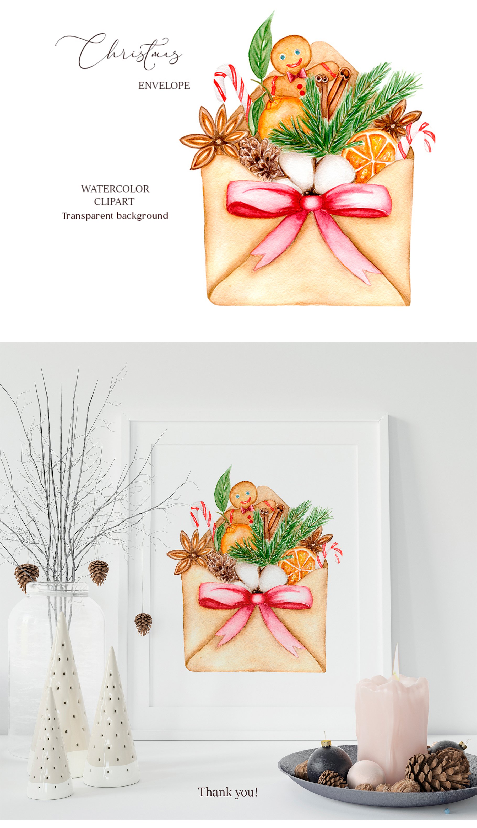 Watercolor Christmas Envelope Illustration