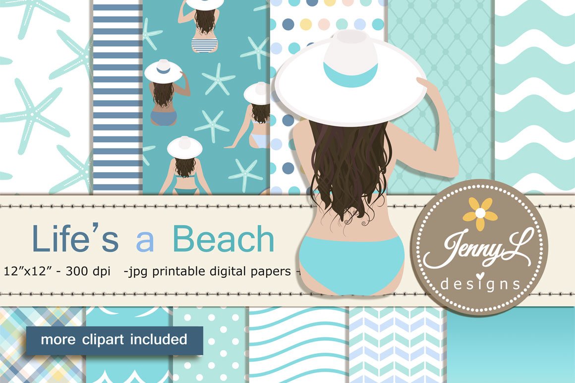 Beach Summer Digital Papers and Clipart