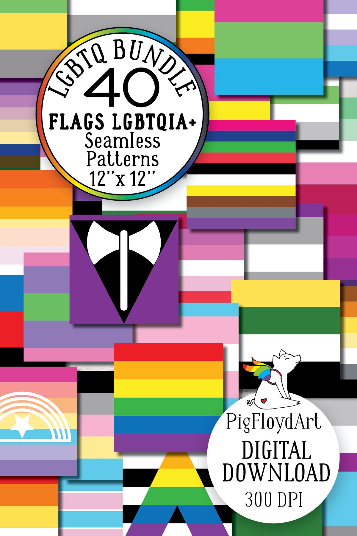 Bundle 40 Lgbtq seperate Flags Seamless Patterns, SVG, EPS,