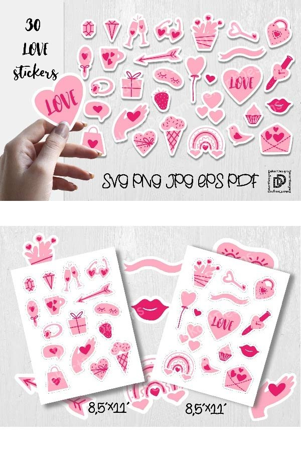 Love Stickers SVG Heart Sticker Pack Love Valentines Day