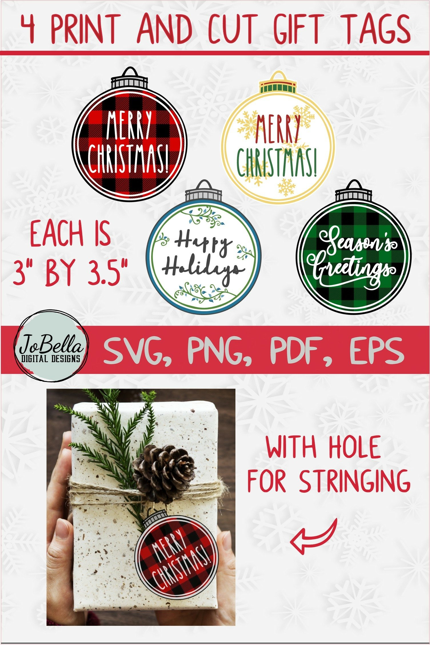 Christmas Gift Tag Bundle| 4 Print and Cut Designs