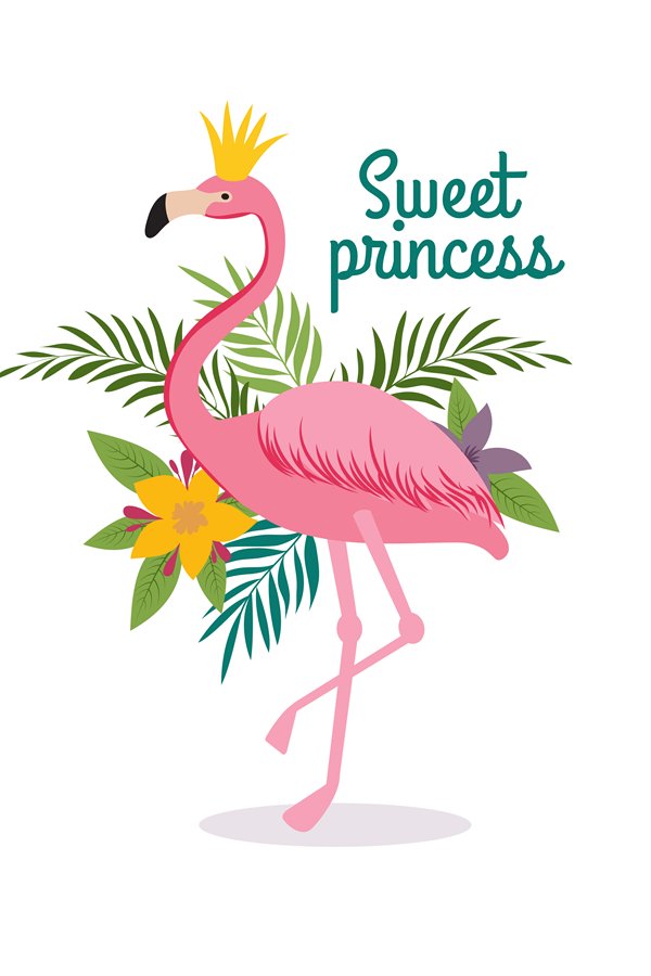 Cute cartoon pink flamingo queen with crown. Sweet dreams gi