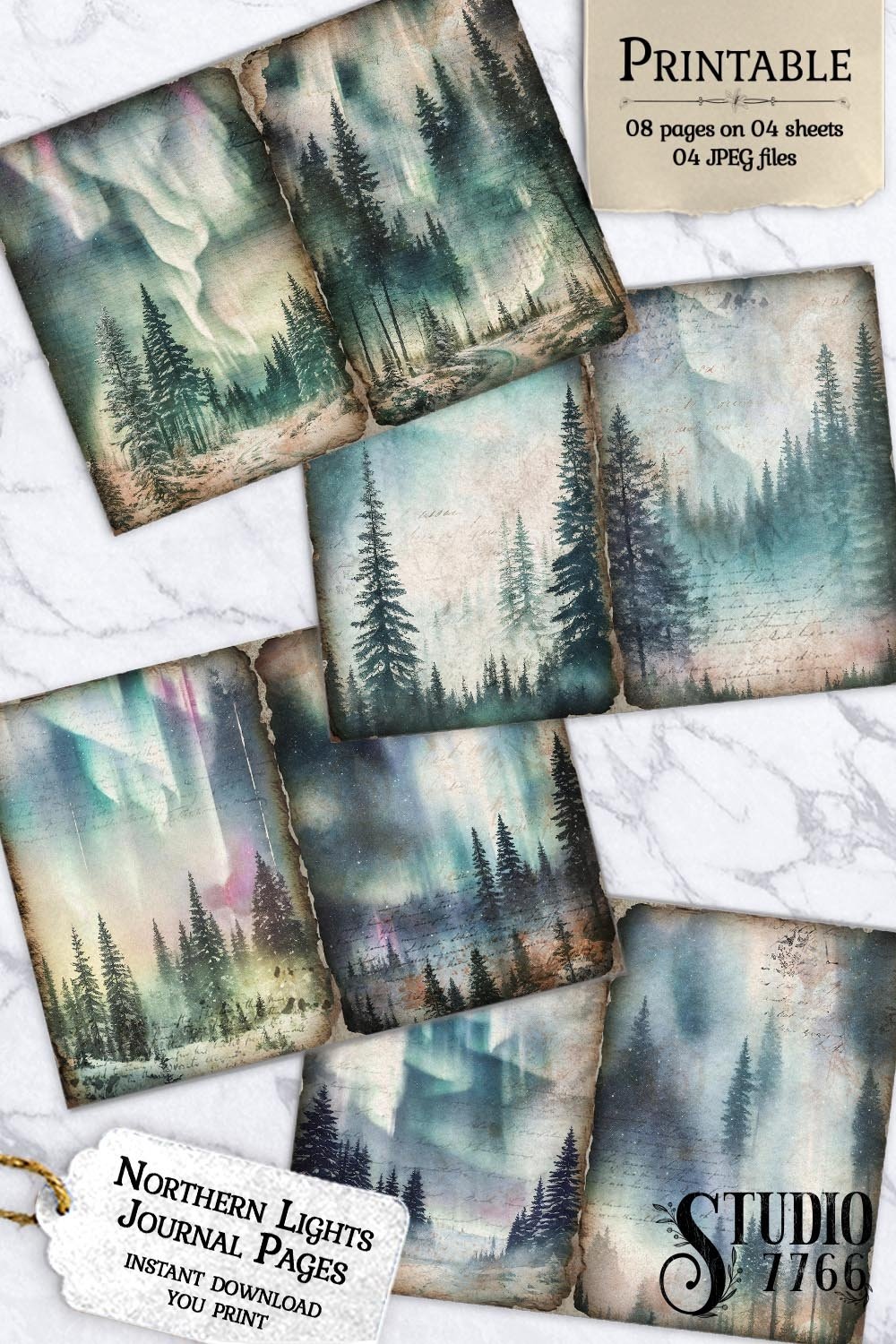 Northern Lights Junk Journal Pages