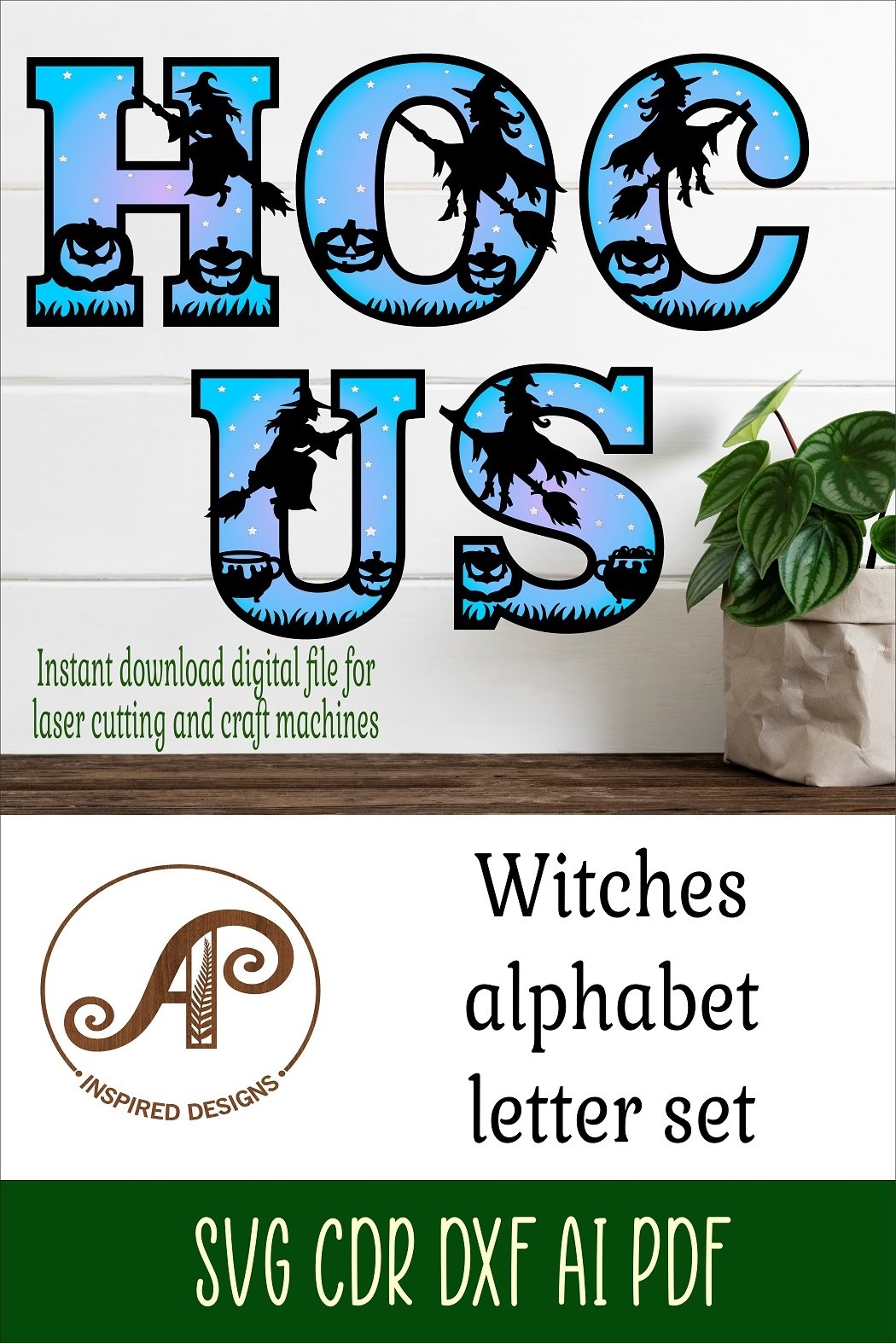 Witch halloween alphabet letter set. 35 layered letter