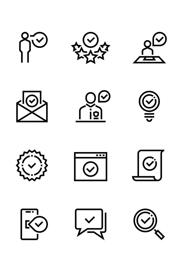 Quality control line icons. Verification certificate payment