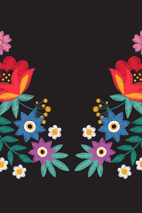 Collar embroidery floral design with wildflowers. Stitching