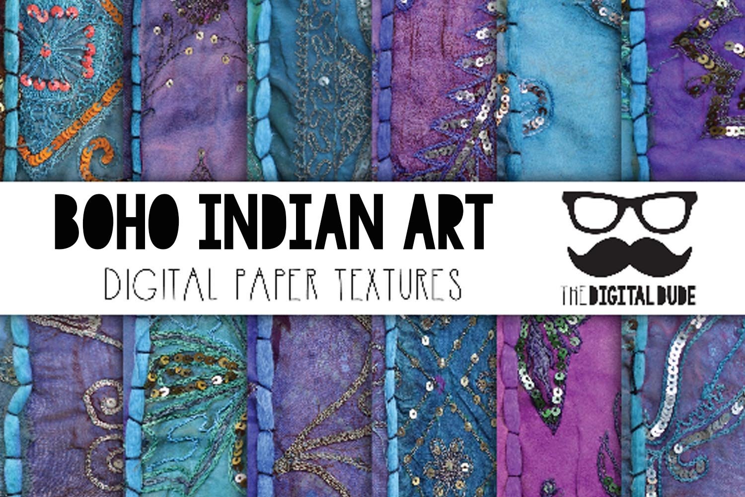 Boho Indian Fabric Art - Digital Papers Set of 12 Images