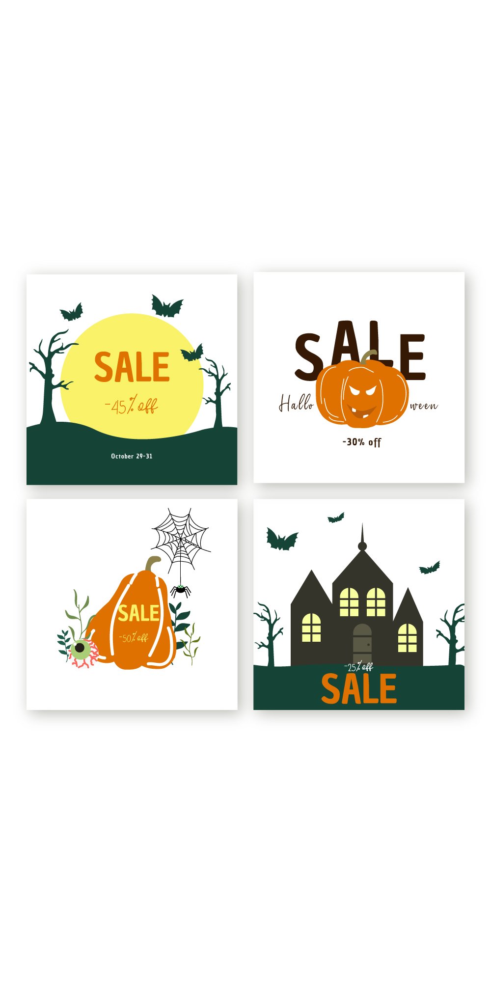 Halloween SALE cards with different elements