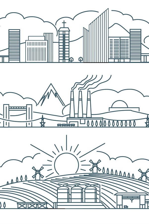 Urban landscape linear icons set