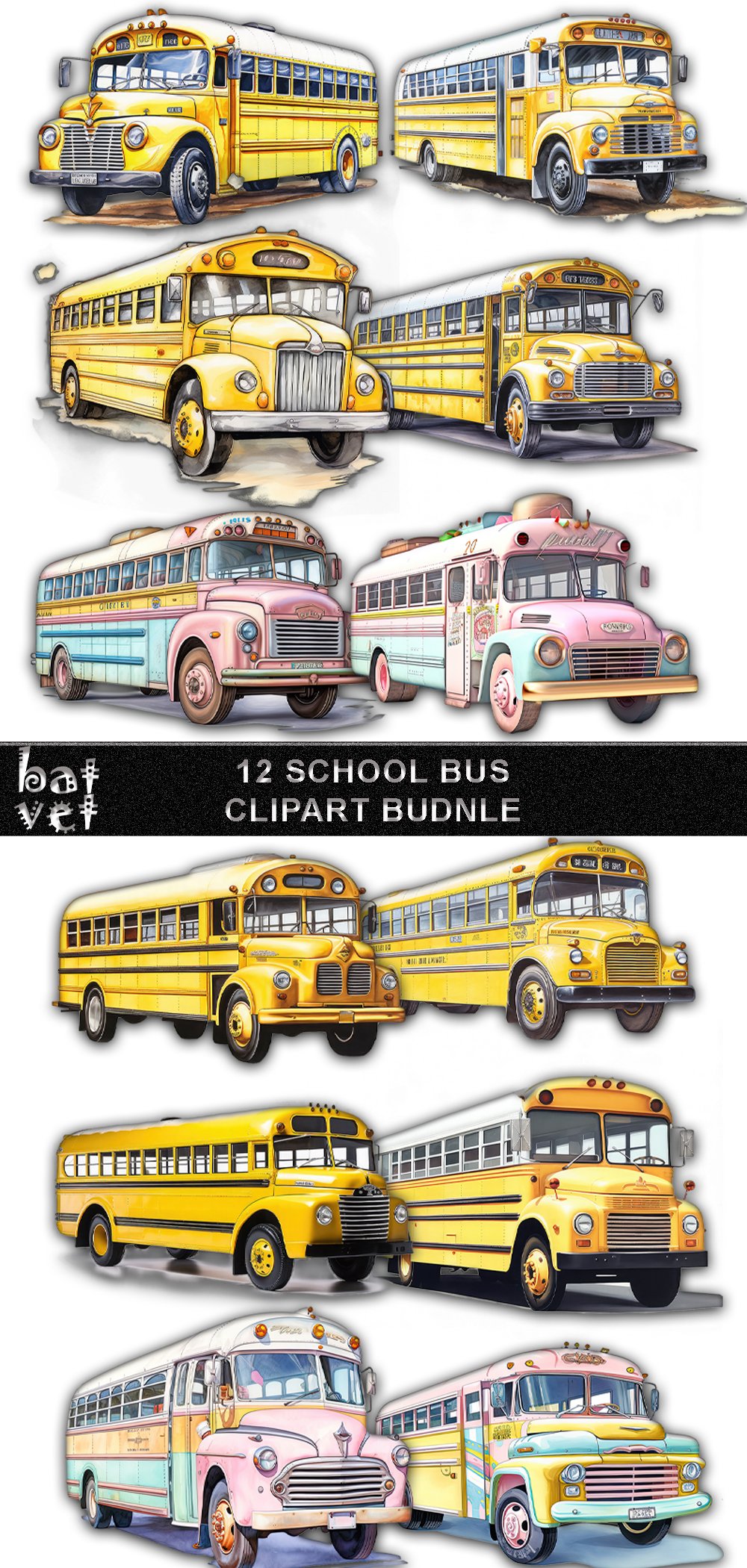School Bus Clipart Bundle | Back To School Clipart PNG