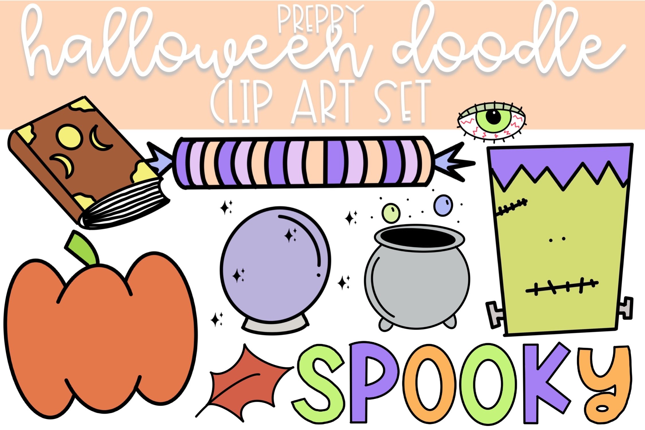 Preppy Halloween Doodle Clip Art | Color and Black and White