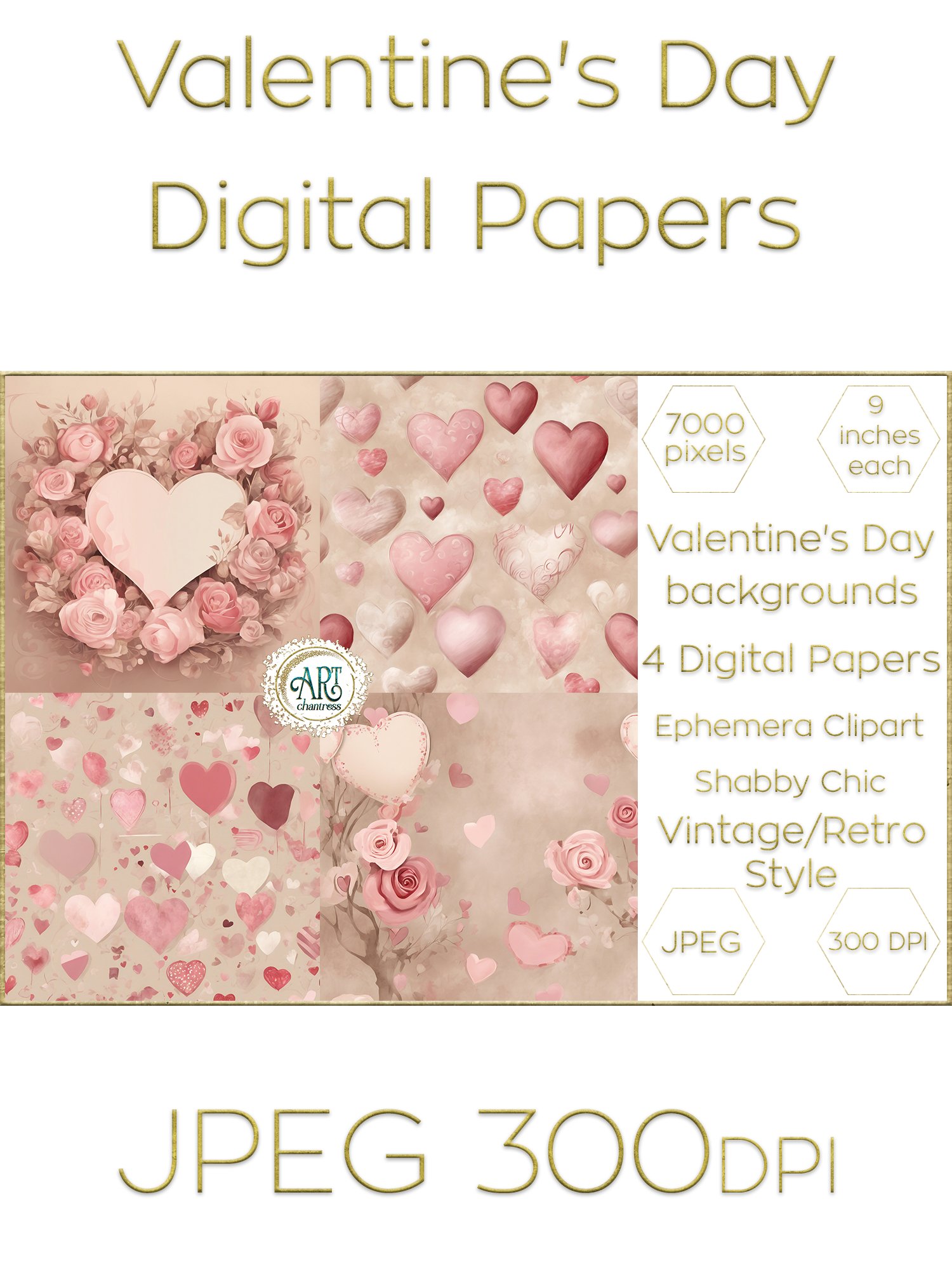 Watercolor Vintage Valentines Day Digital Paper (3008450)
