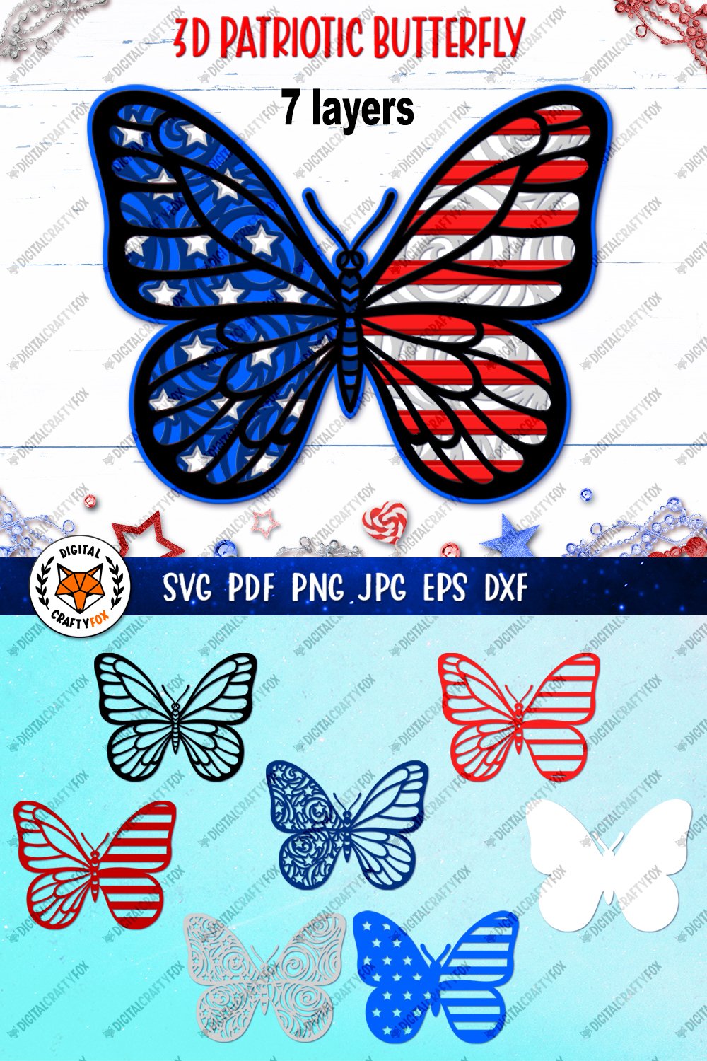 3D Patriotic Butterfly Paper Cut, USA Flag Butterfly DIY