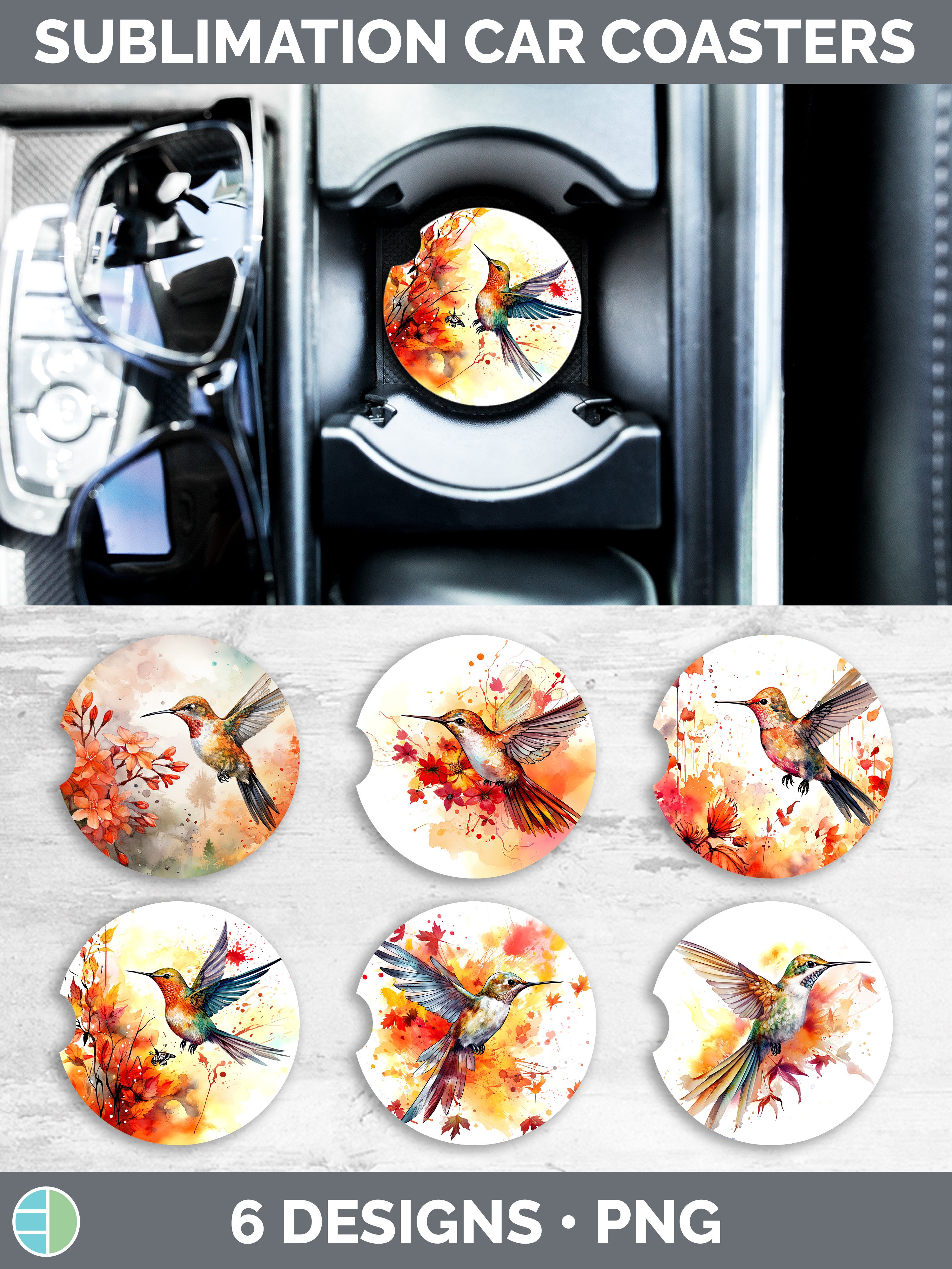 Autumn Hummingbird Bird Car Coaster | Bundle Coaster Designs