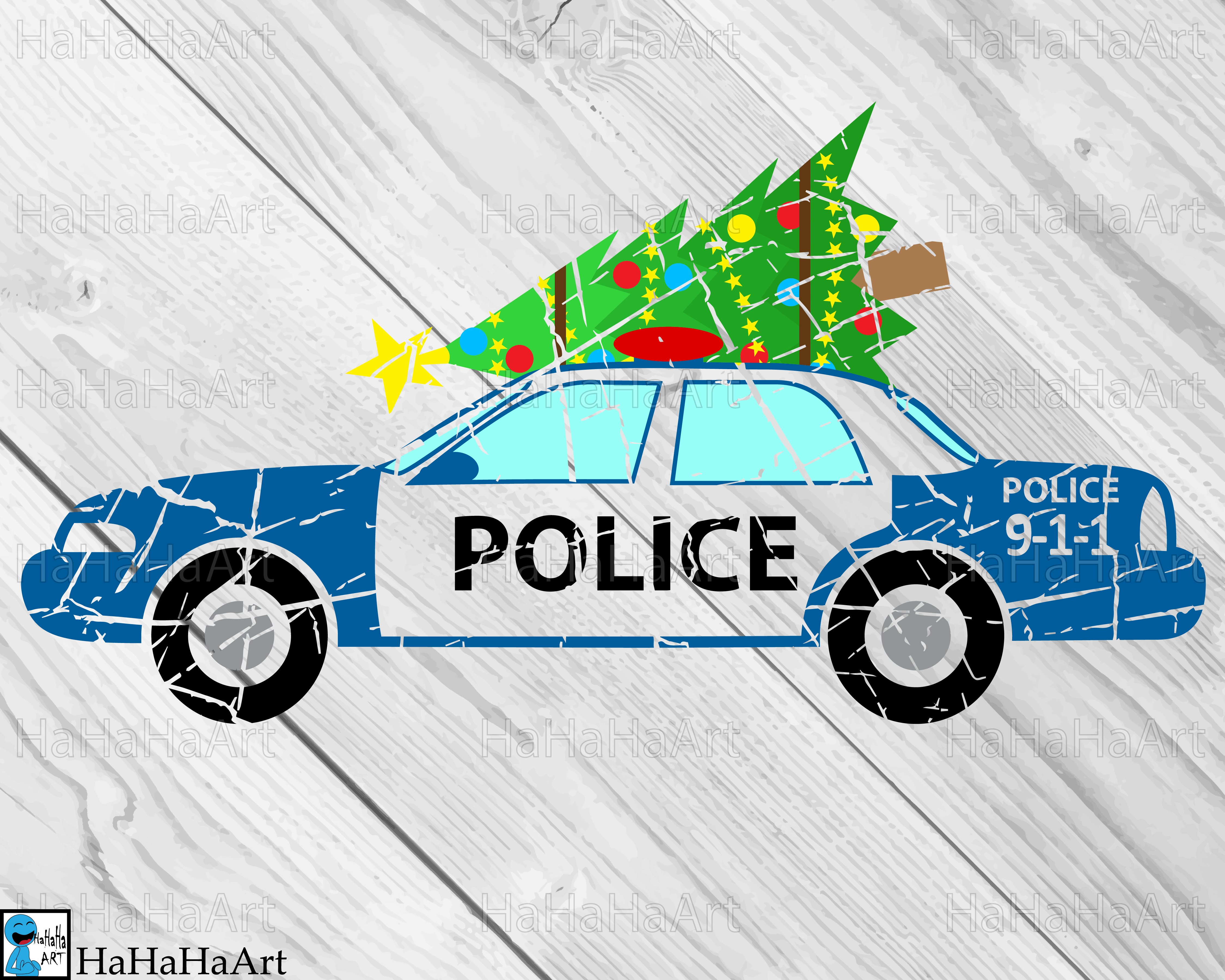 Grunge Christmas Police Car - Clip art / Cutting Files 1425c