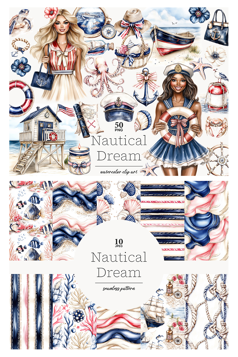Nautical Clipart PNG | Sailor Girl and Sailboat Graphics