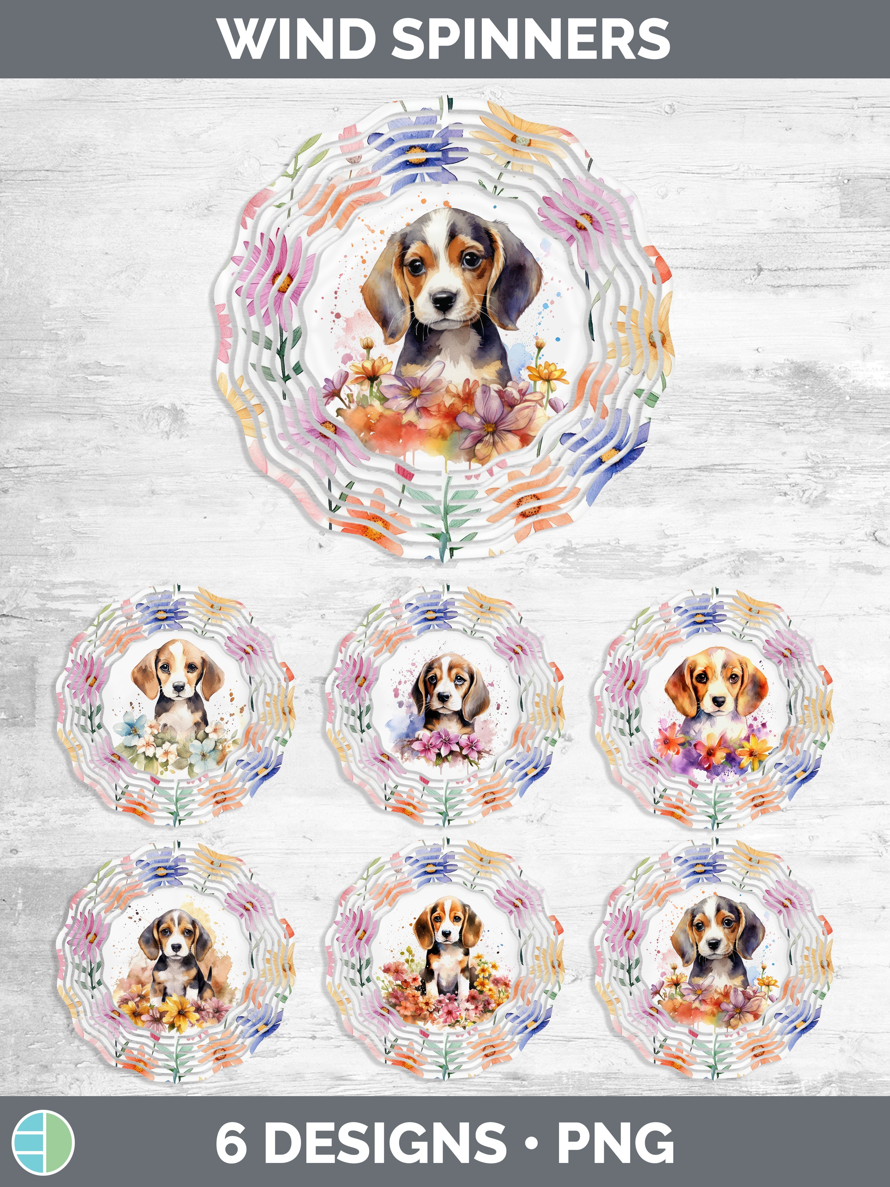 Watercolor Beagle Dog Wind Spinner | Sublimation Spinner Des