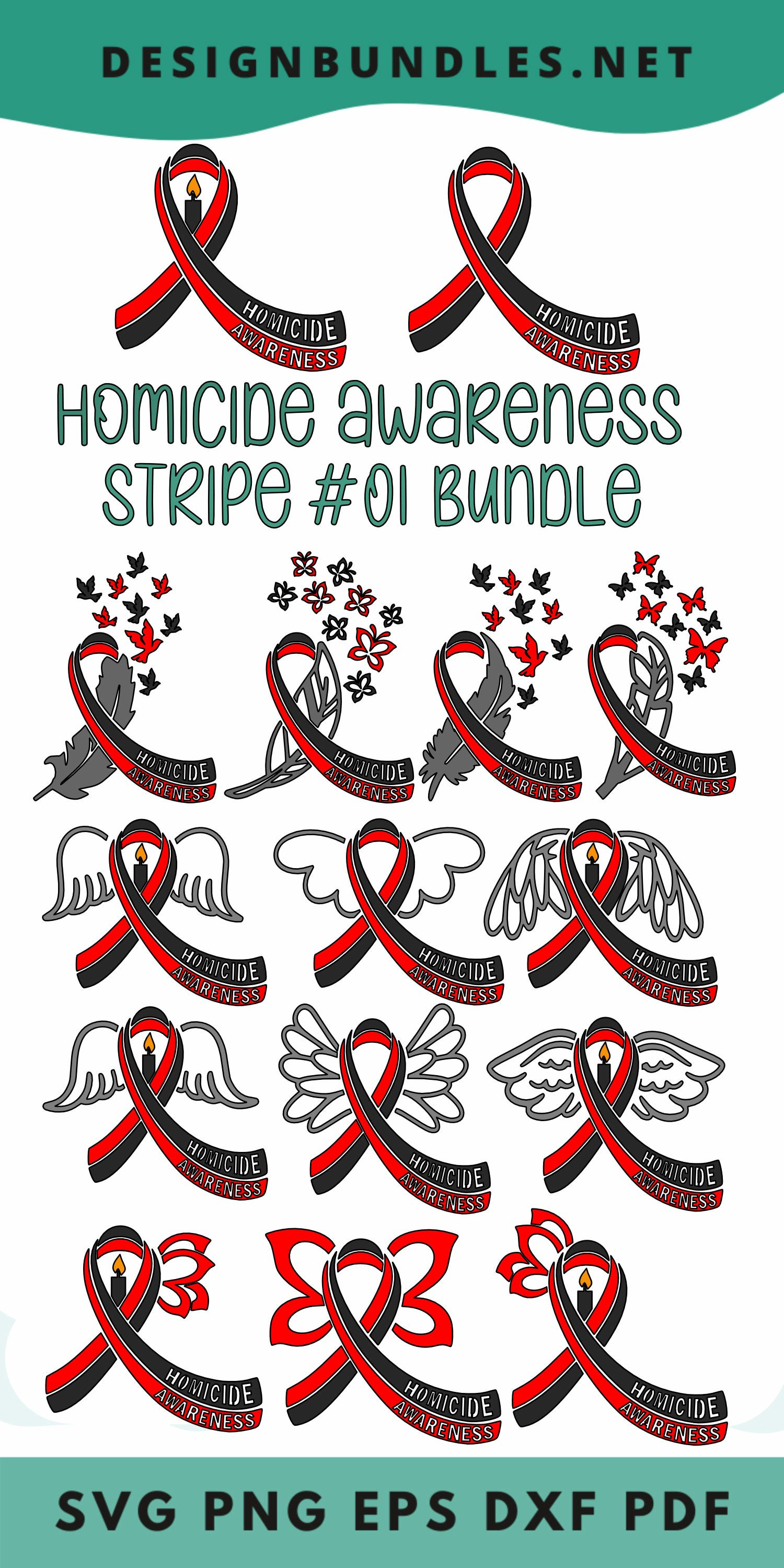HOMICIDE AWARENESS SAYING RIBBON STRIPE 01 SET SVG CUT FILE