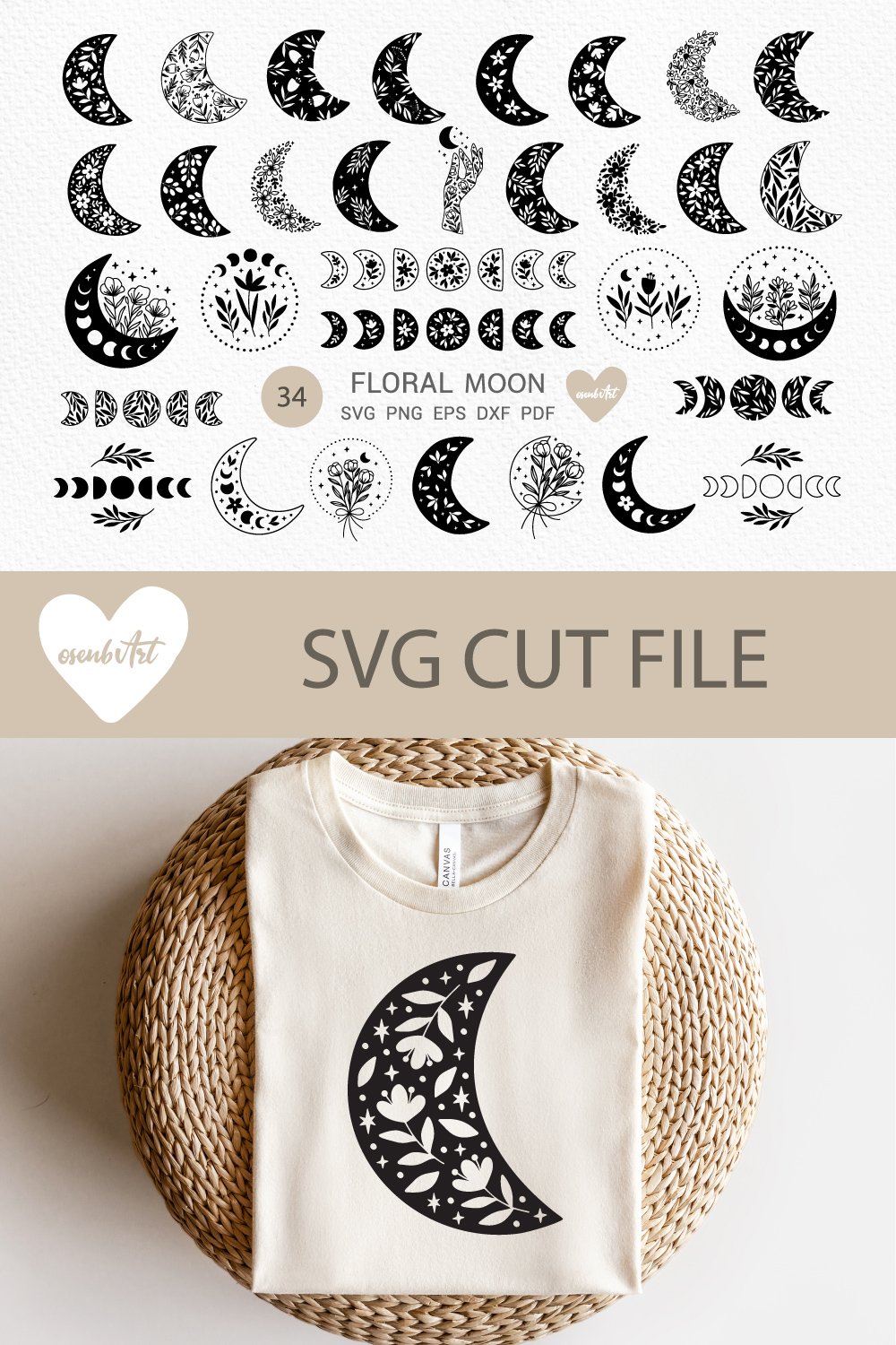 Floral Moon SVG Bundle, Boho Cut Files, Celestial SVG - 34