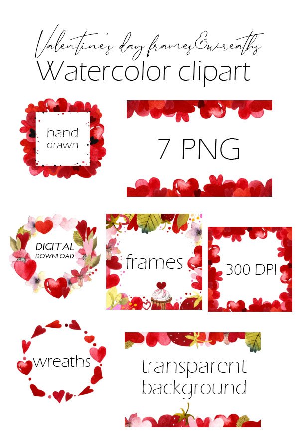 Watercolor hearts frames clipart. Valentines (1667931)