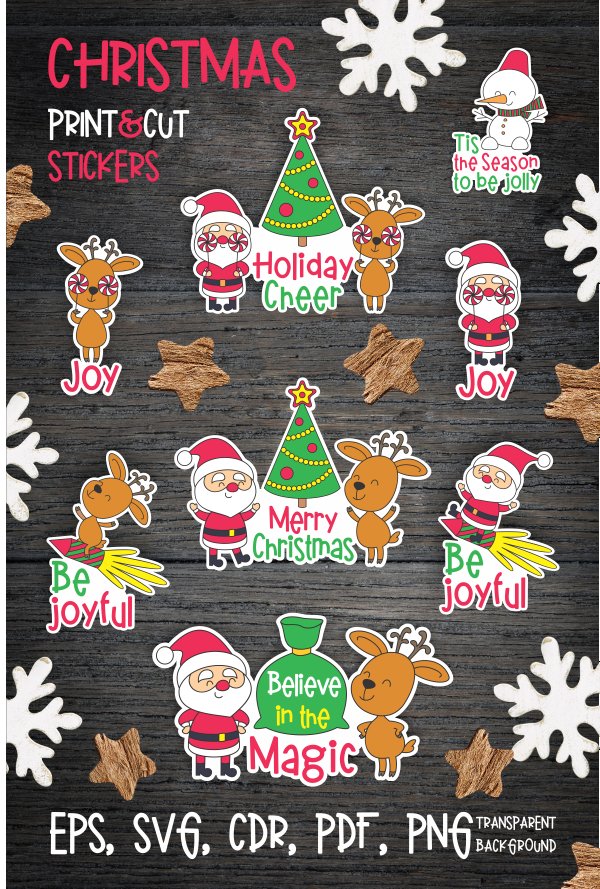Christmas stickers with Santa and Deer.