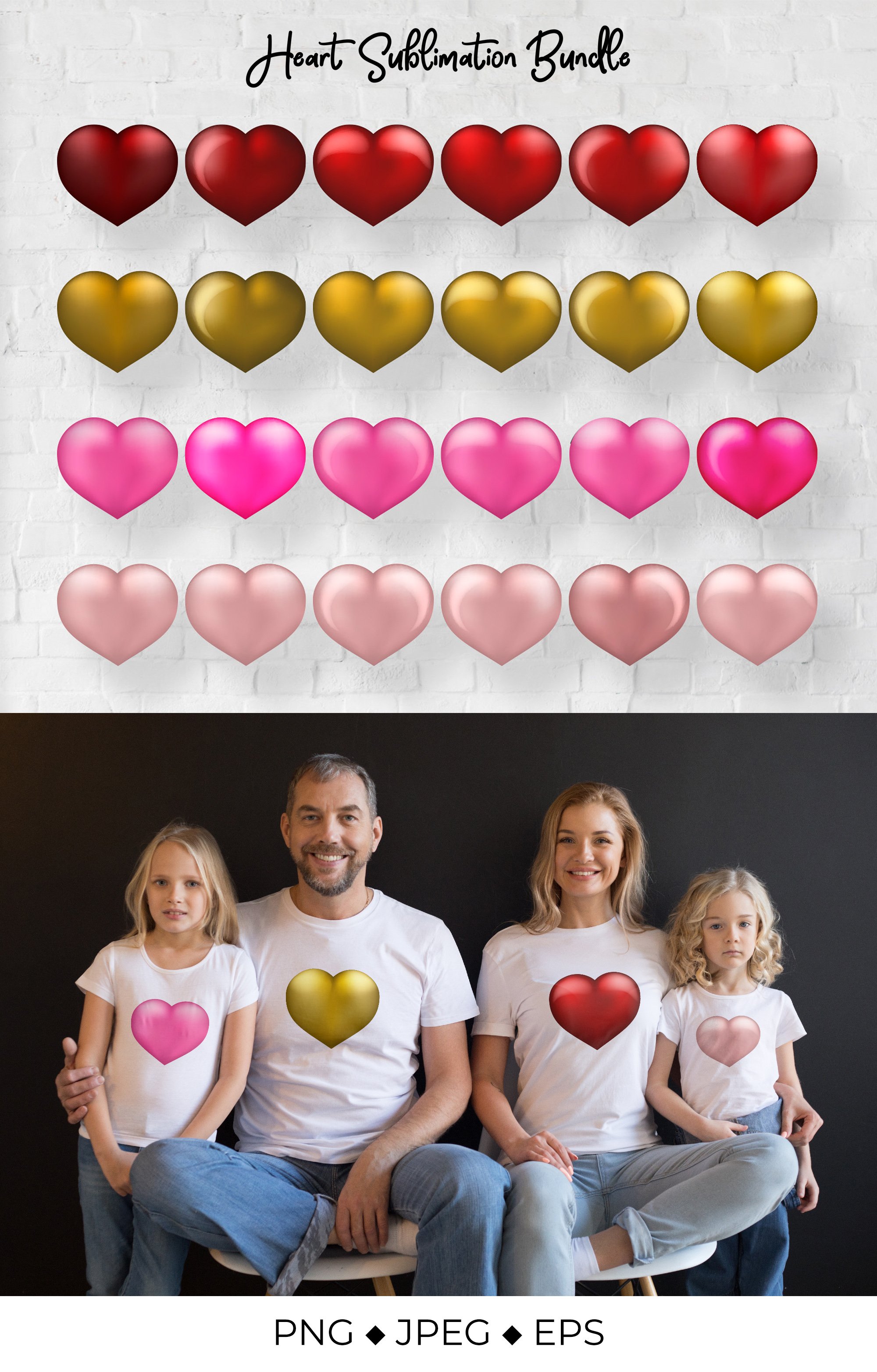 Heart bundle. 24 Sublimation hearts set. Heart clipart