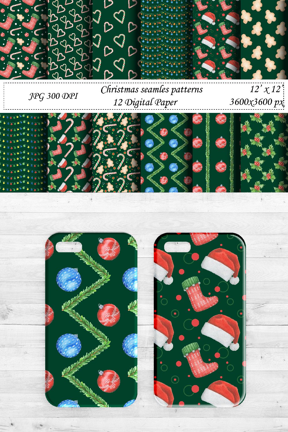Christmas seamless pattern.Digital paper.Santa,New year