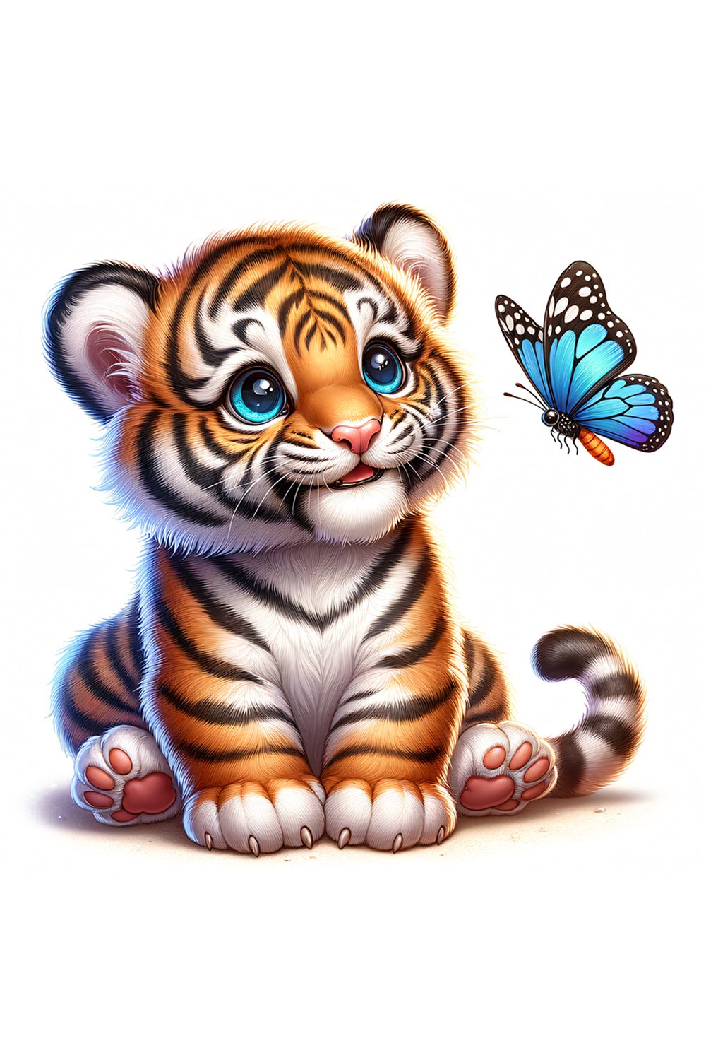 Cute Tiger Playing with Butterfly JPG File (3526300)