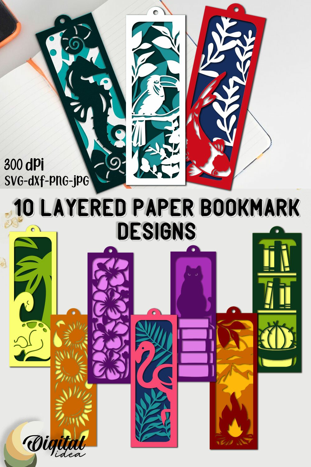Layered Paper Bookmark Bundle. PaperCut. Bookmark SVG.