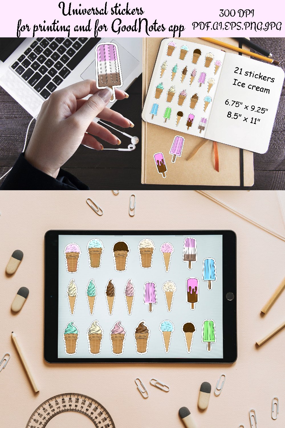 Stickers Print And Cut and GoodNotes,Summer food,Ice cream