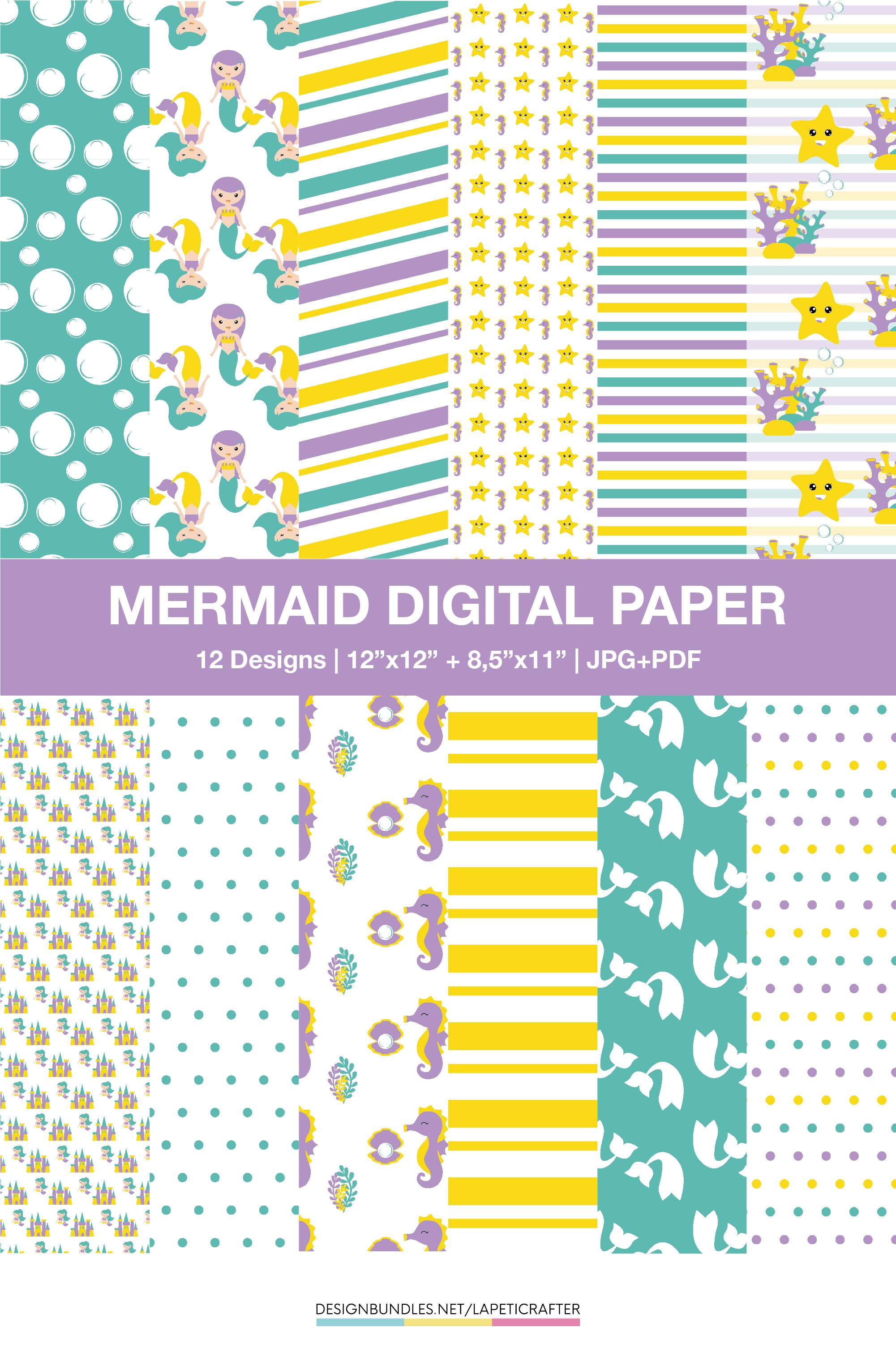 Mermaid digital paper pack| 12x12 & Letter size