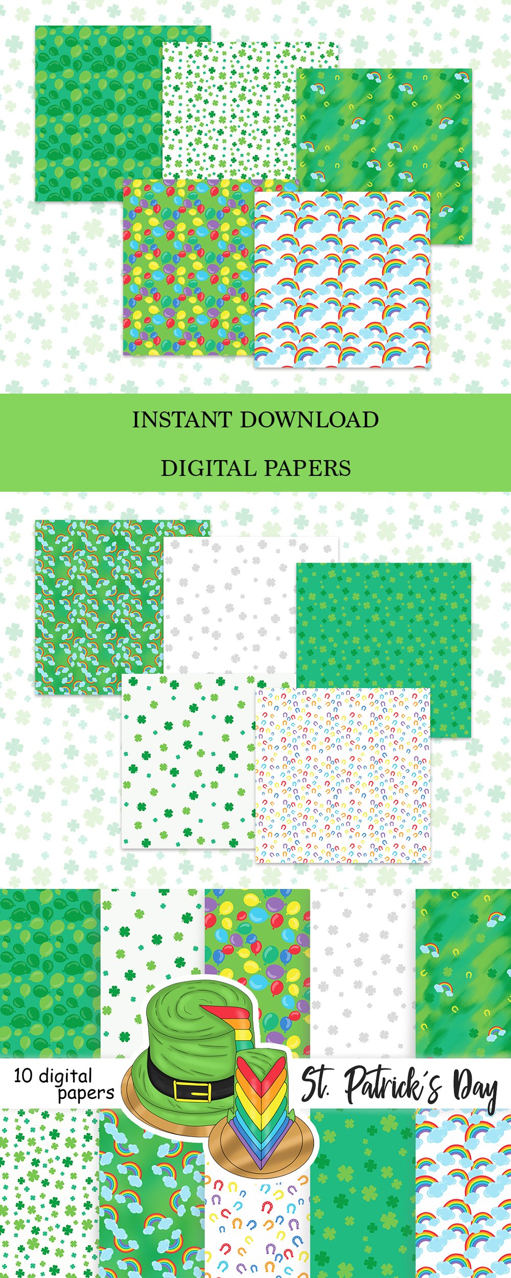 St. Patricks Day Pattern | Shamrock Digital Paper