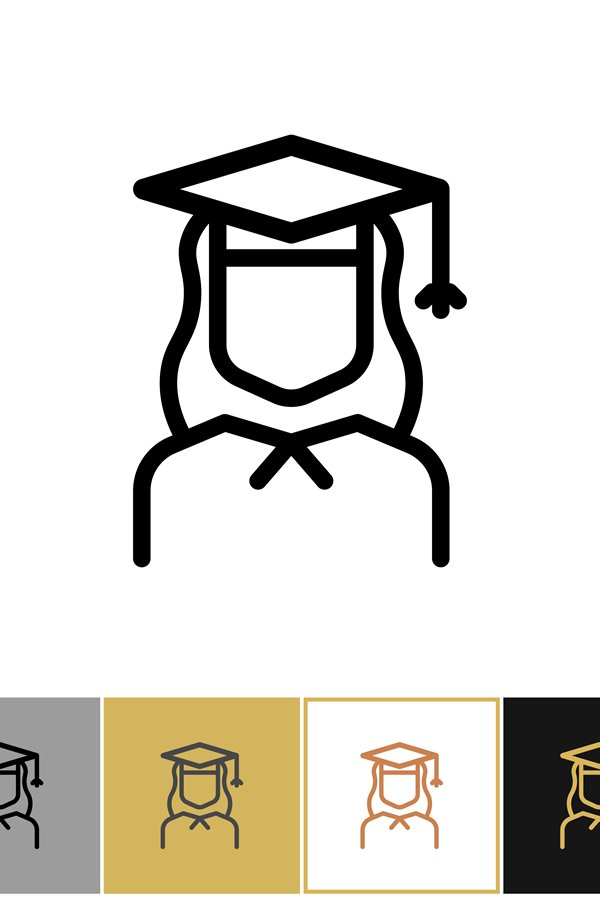 Graduate icon, female academy graduation woman symbol