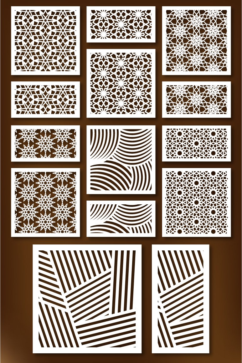 Bundle of decorative wood panels. Laser cut template.