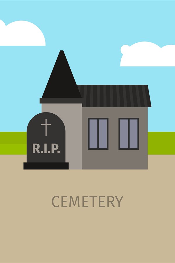 Cemetery building cartoon illustration