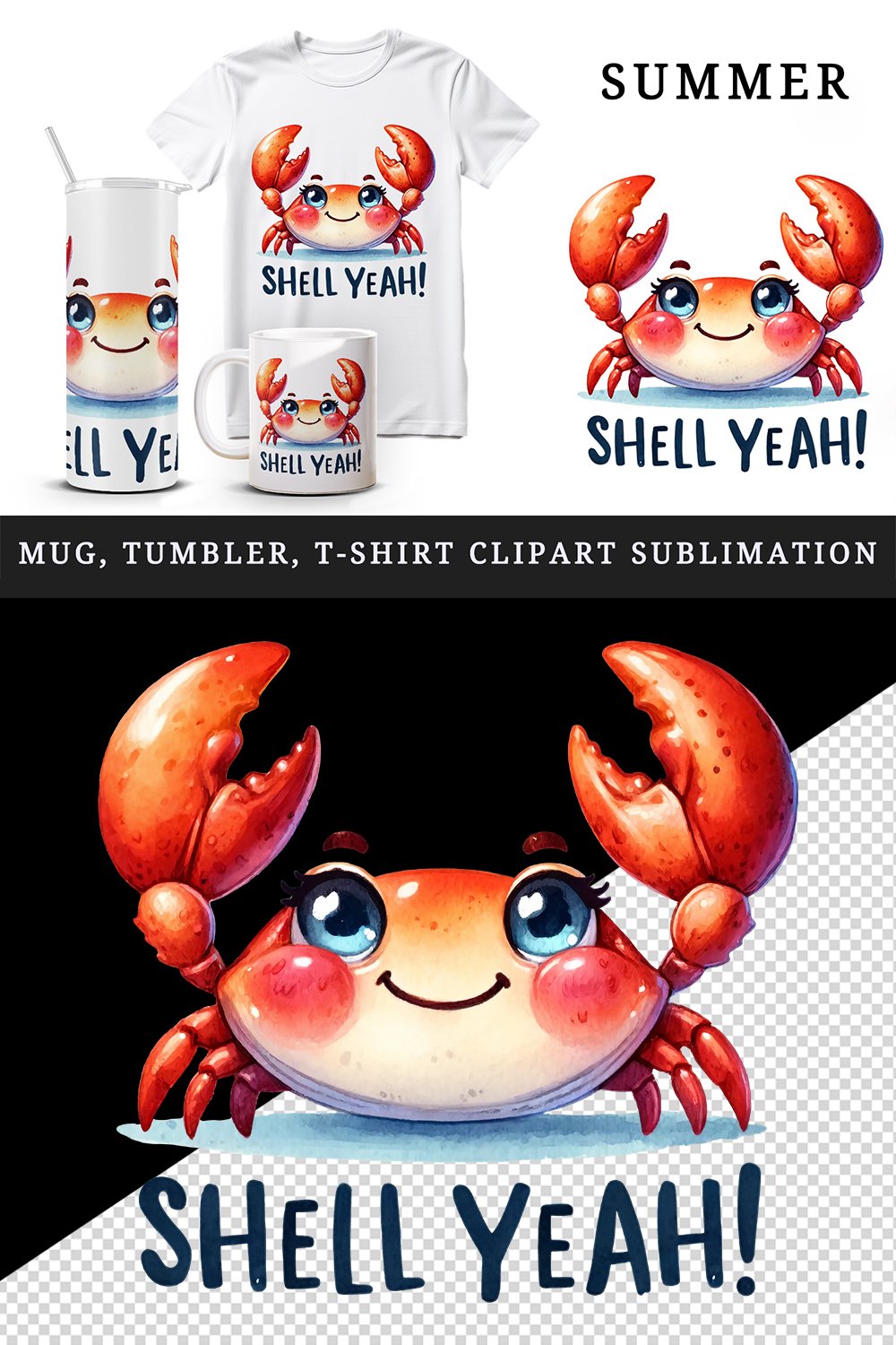 Summer crab tumbler mug wrap clipart sublimation design png
