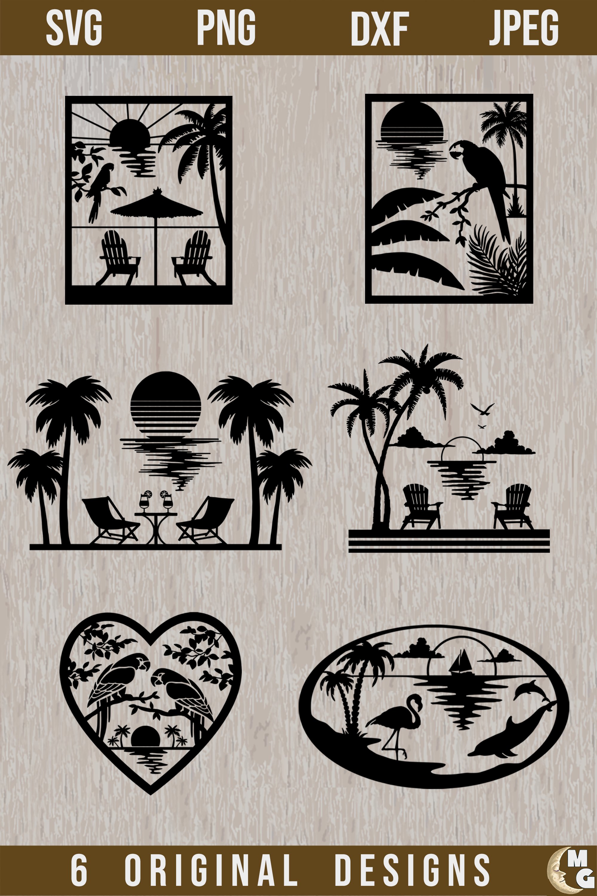 6 Tropical Beach Scenes SVG Bundle