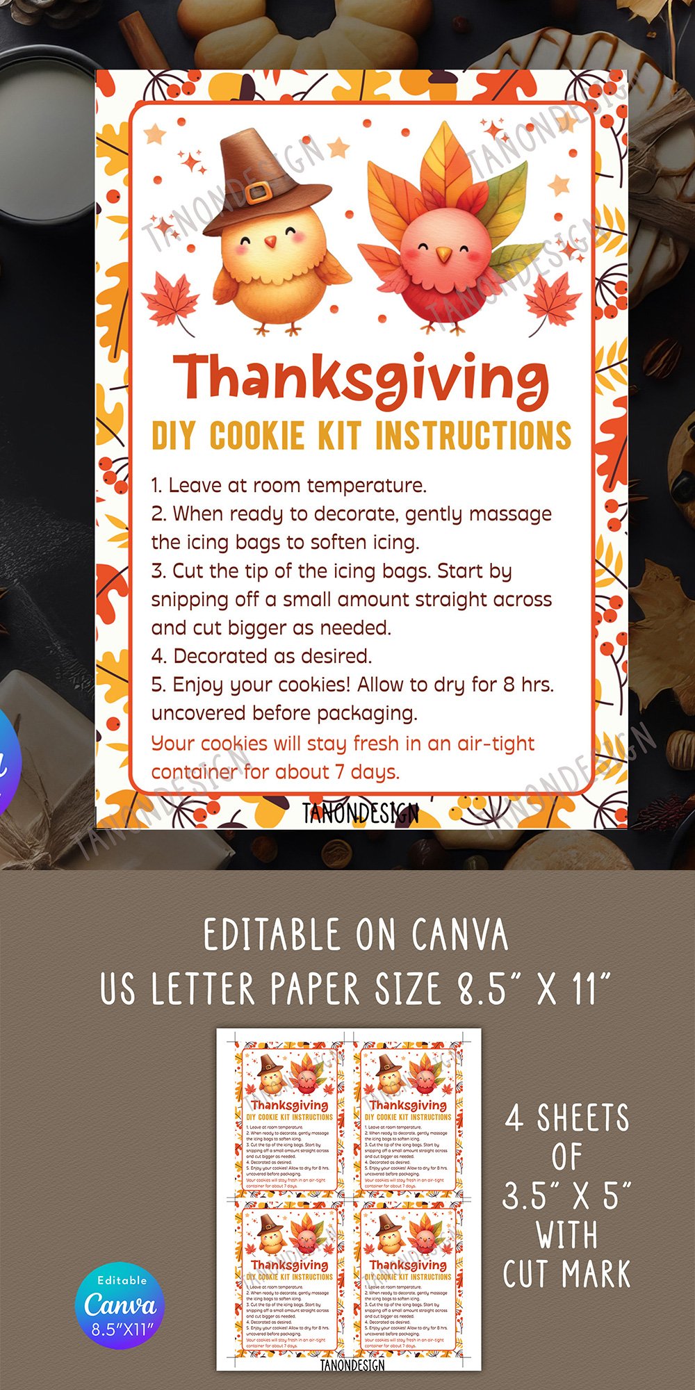 Editable Thanksgiving Cookie Kit Instructions (2941295)