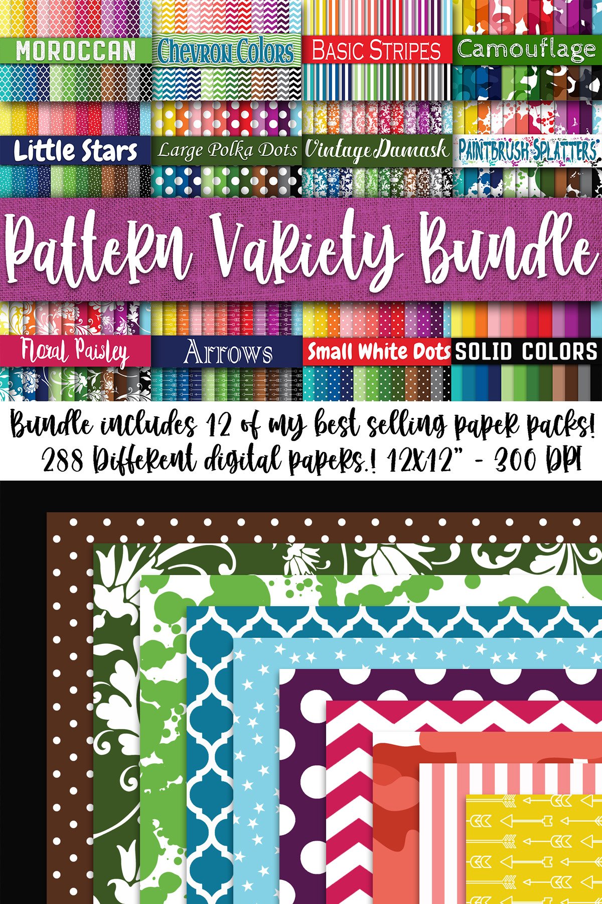 Digital Paper Pattern Variety Bundle - Includes 288 Papers