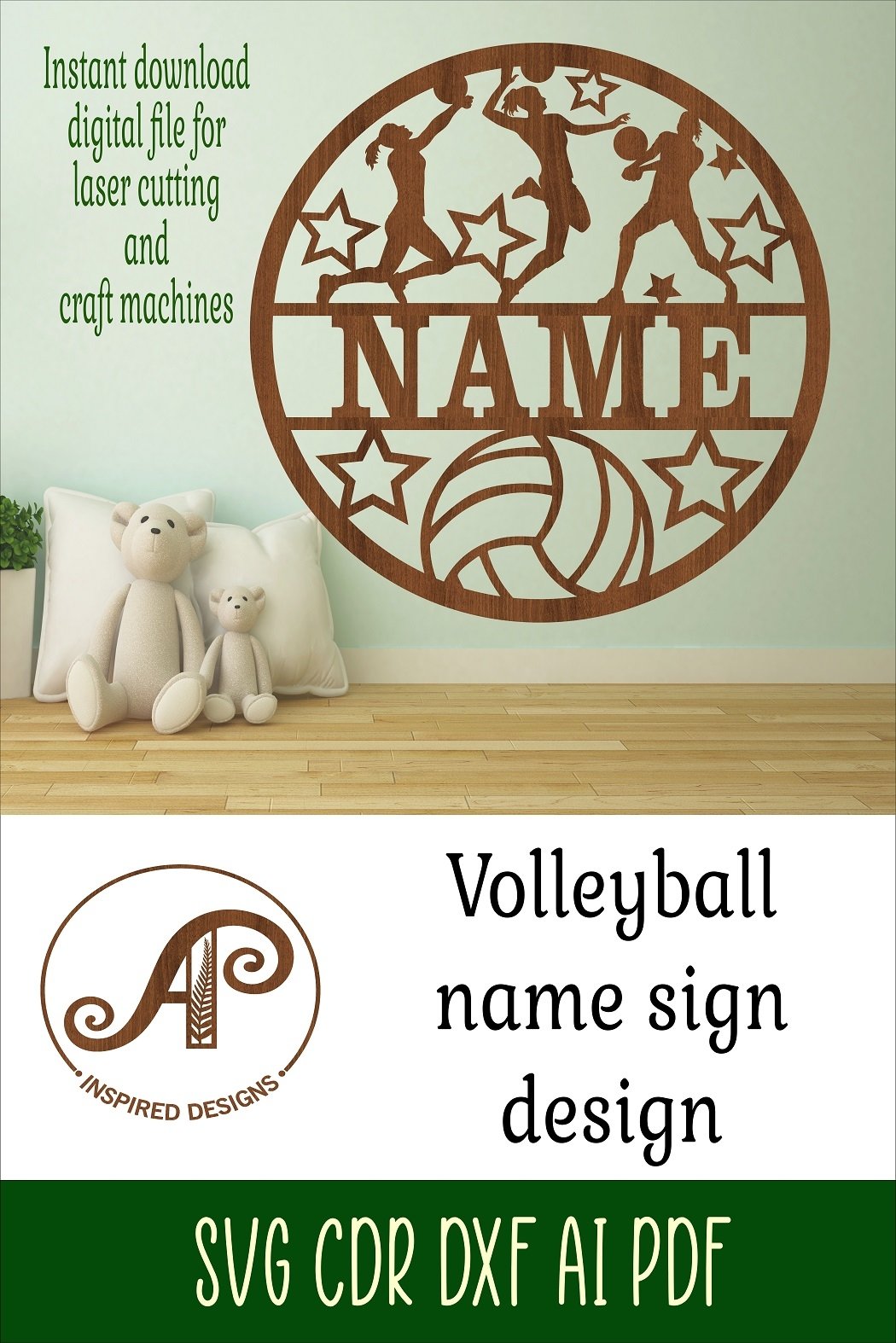Volleyball female name sign svg laser cut template