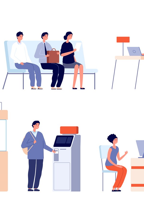 Bank clients service. Banking office, counter and client ser