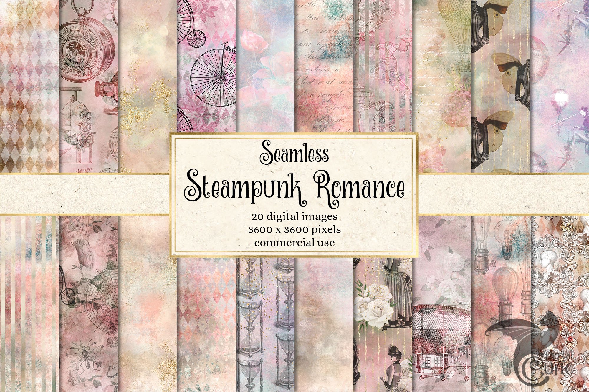 Steampunk Romance Digital Paper