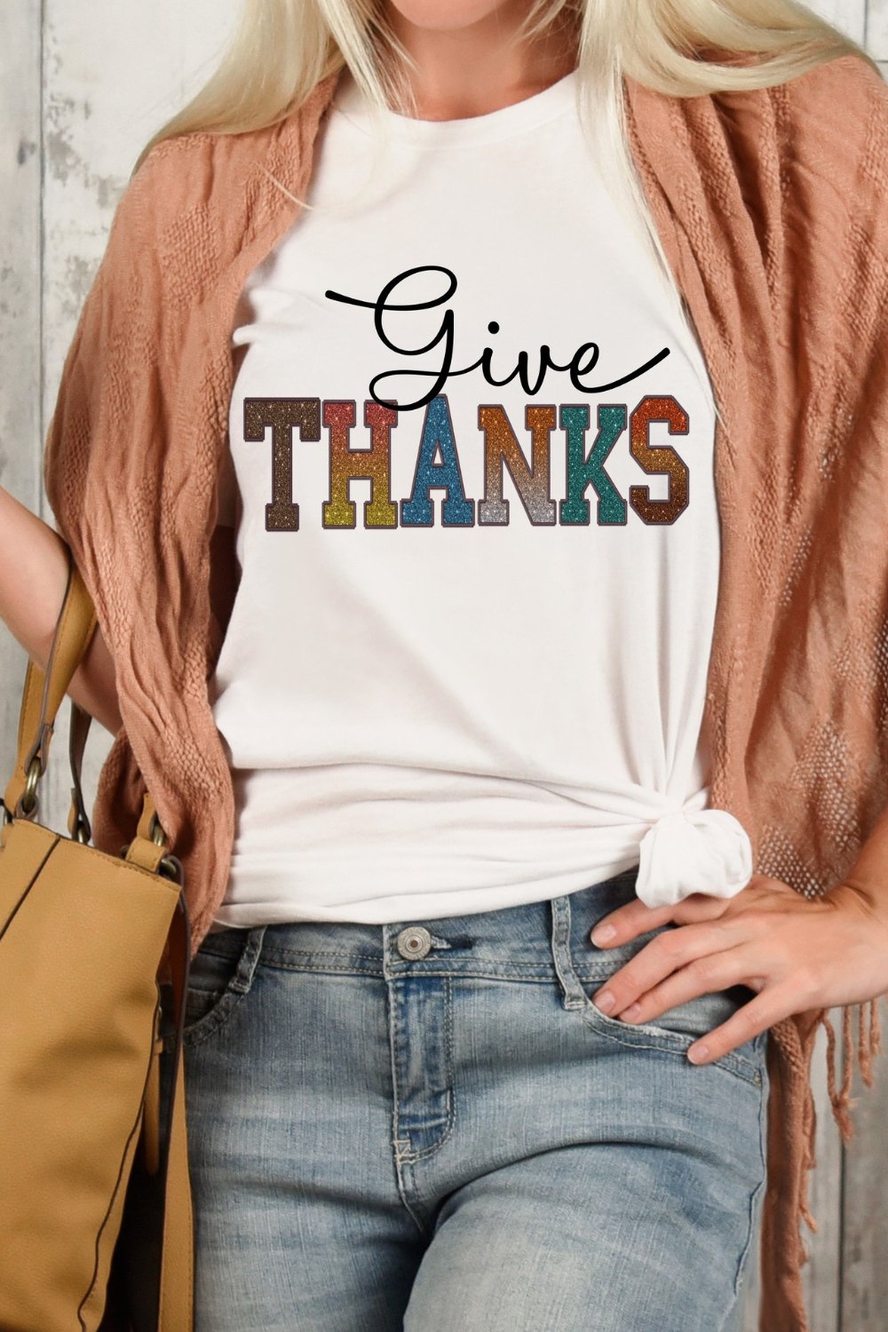 Fall Give Thanks, Autumn Faux Embroidery Letters Sublimation