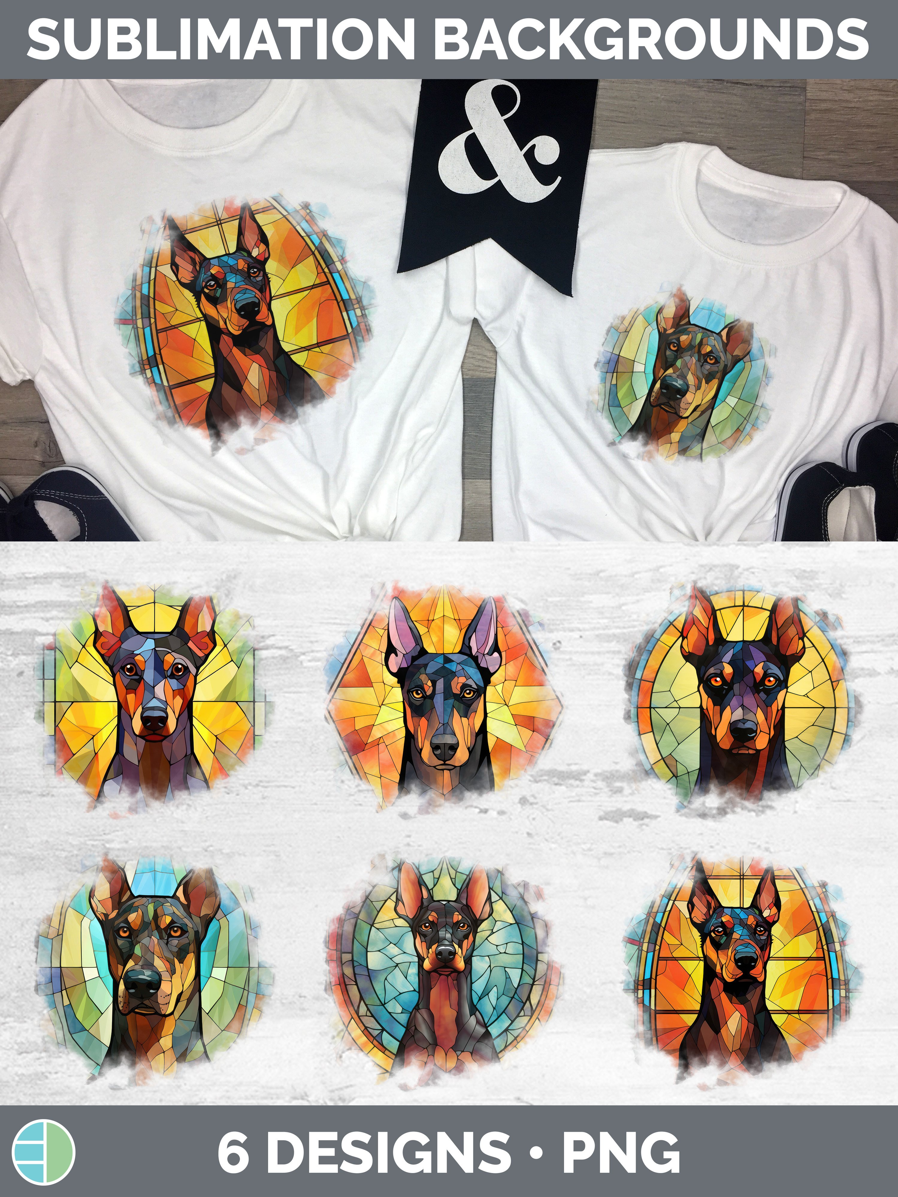 Stained Glass Doberman Pinscher Dog Grunge Background | Subl