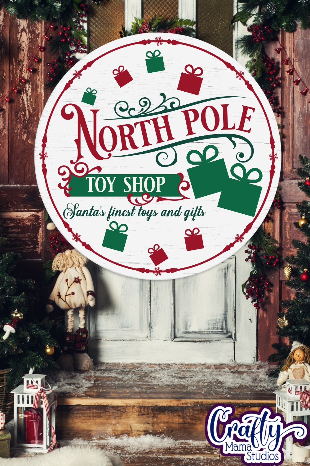 Round Vintage Christmas Svg Sign, Santa's Toy Shop