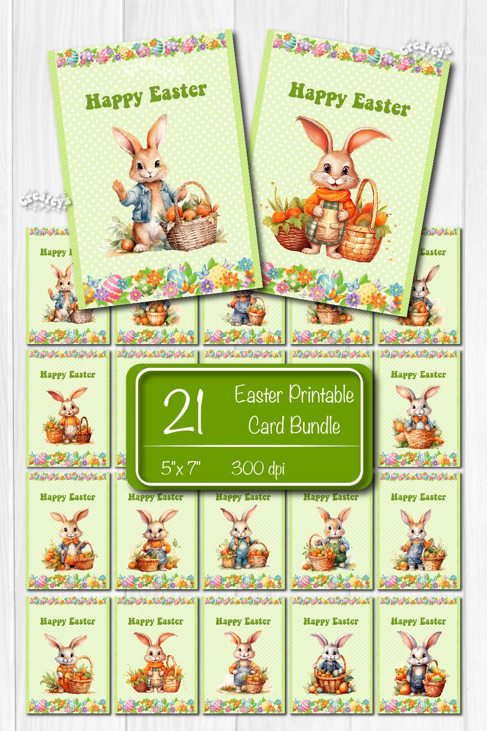 Printable Easter card Bundle Watercolor Easter Bunny card